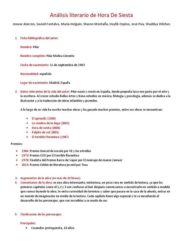 Análisis Literario de Hora de Siesta | PDF
