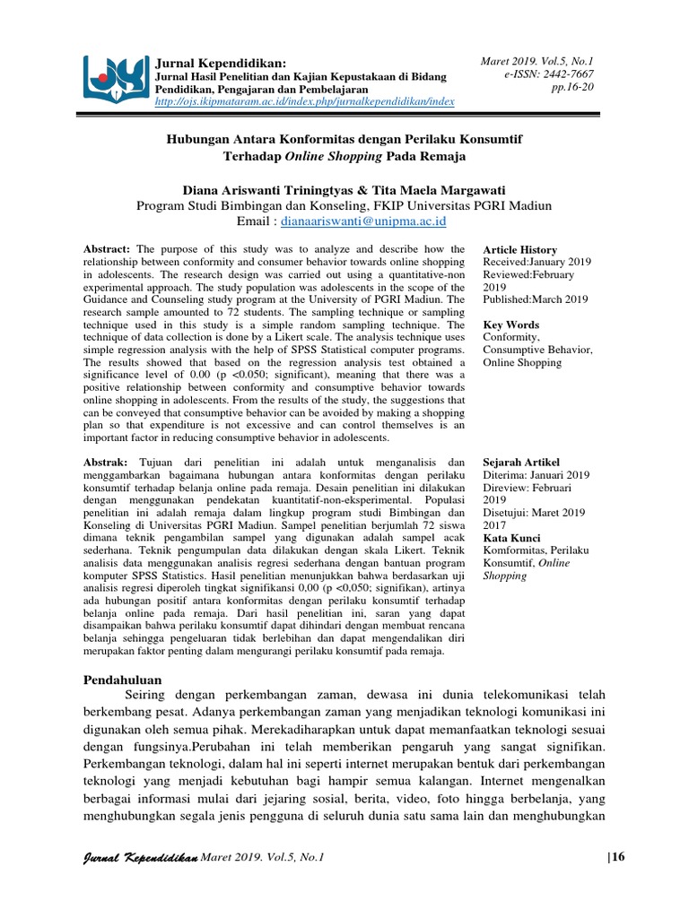 Hubungan Antara Konformitas Dengan Perilaku Konsumtif Terhadap Online Shopping Pada Remaja | PDF ...