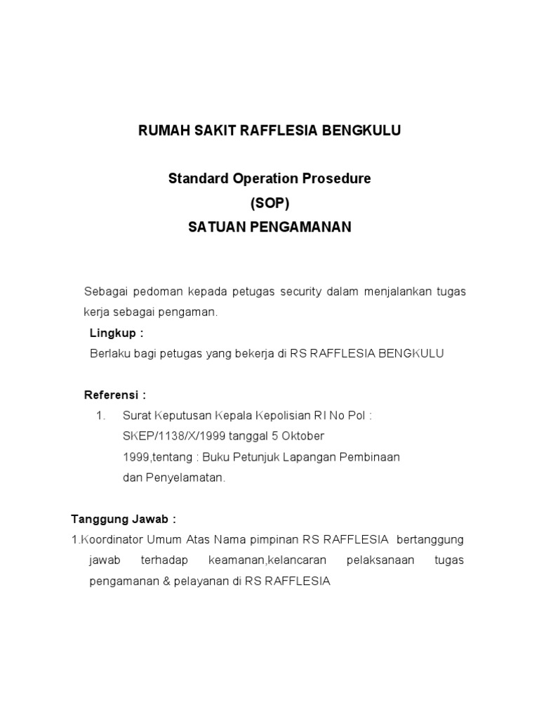 Sop Satpam Di RS | PDF