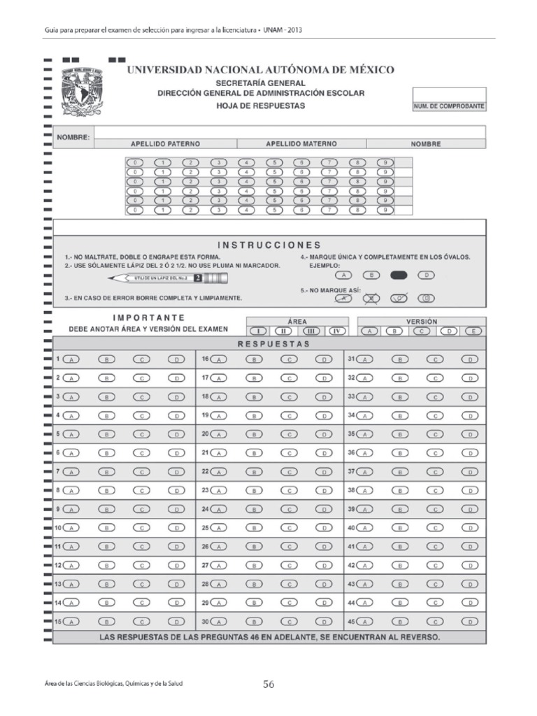 Hoja de Respuestas UNAM - Prueba | PDF
