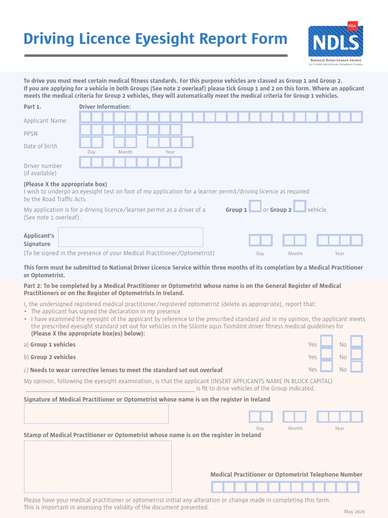 Driving Licence Eyesight Report Form | PDF | Visual Acuity | Driver's ...