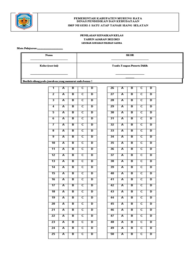 LEMBAR JAWABAN UJIAN SEKOLAH | PDF