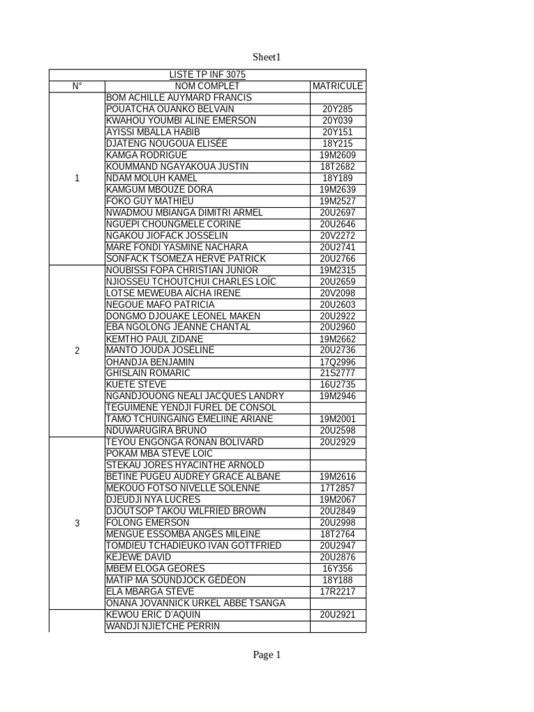 Student List TP INF3075 | PDF
