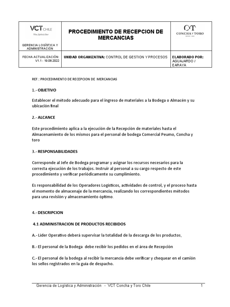 Procedimiento de Recepcion | PDF | Logística | Business