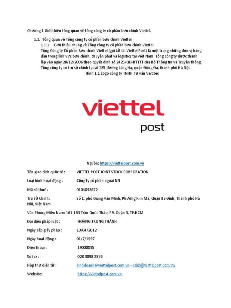 Chương 1 Giới Thiệu Tổng Quan Về Tổng Công Ty Cổ Phần Bưu Chính Viettel | PDF