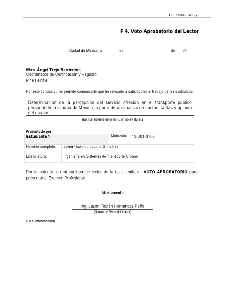 Formatos Titulacion ISTU - Javier Oswaldo - Voto Aprobatorio Lector ...