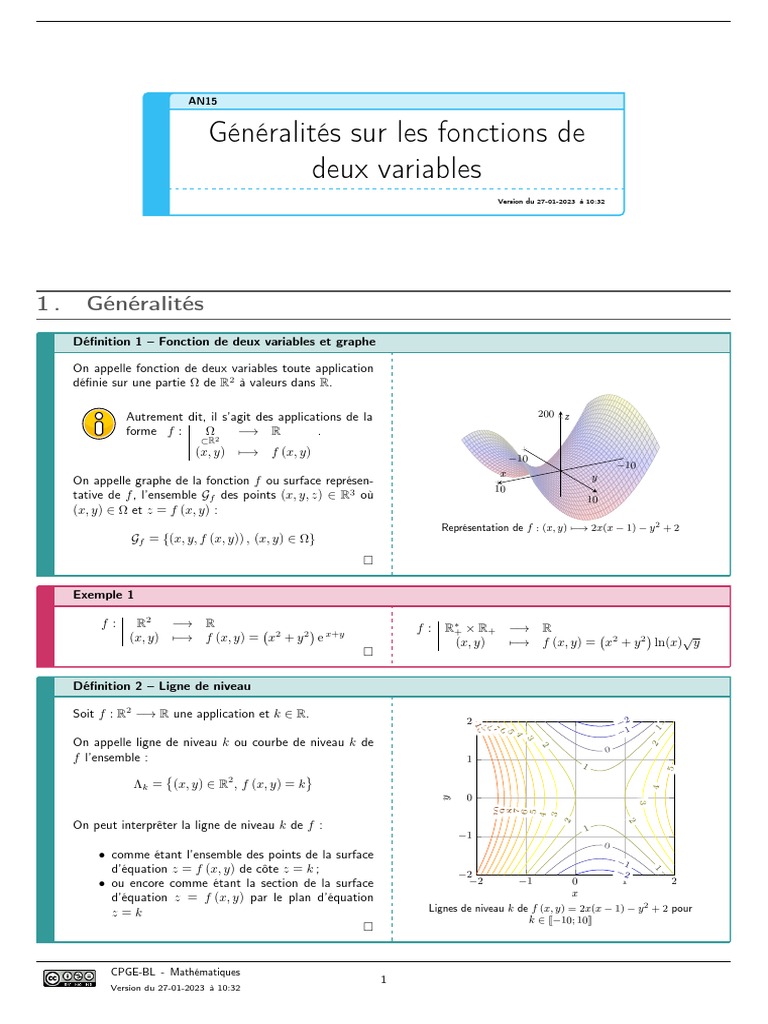 Fonctions de deux variables : définitions et dérivées | PDF | Fonction ...