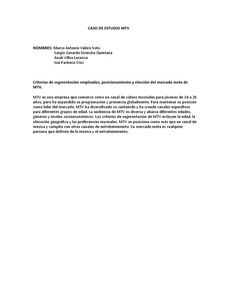 Caso de Estudio MTV | PDF