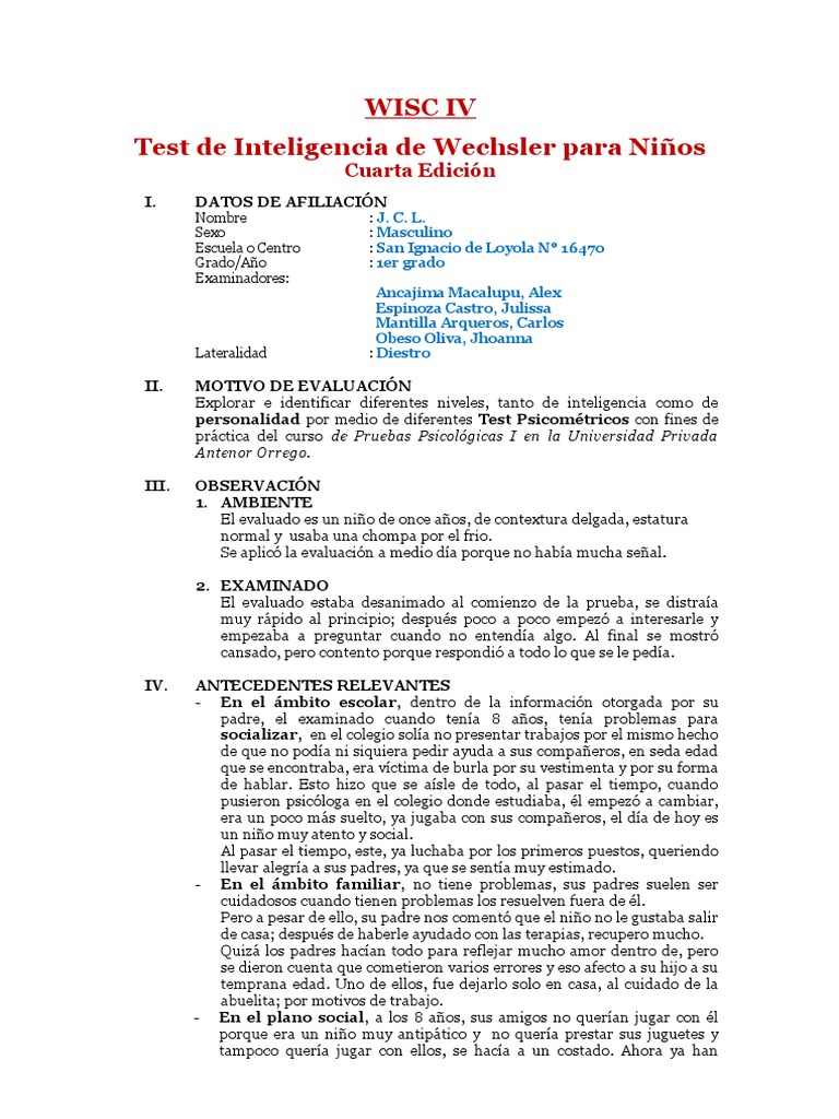 Trabajo Final de La Wisc Iv 2 | PDF | Memoria | Ciencia cognitiva