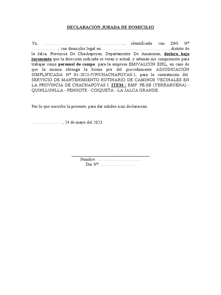Declaración Jurada de Domicilio | PDF