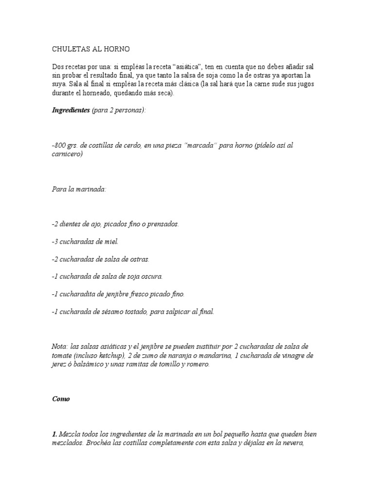 Chuletas Al Horno Descargar Gratis Pdf Salsa Ensalada 