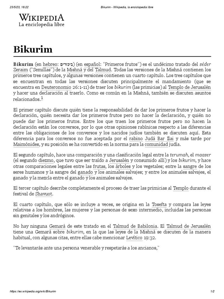 Bikurim: Primeros Frutos en Hebreo | PDF | Movimientos judíos | Ley ...