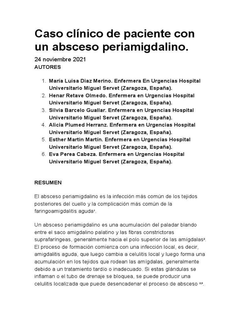 Caso clínico de paciente con un absceso periamigdalino | PDF | Medicina ...