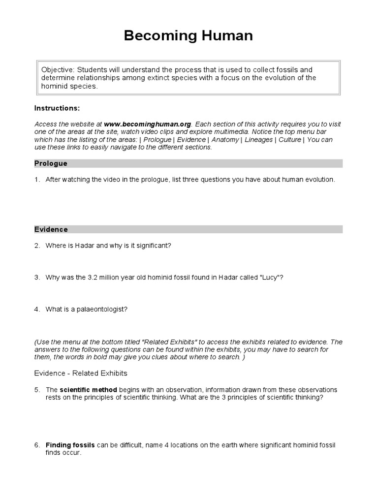 Becoming Human Worksheet Guide | PDF | Human Evolution | Human