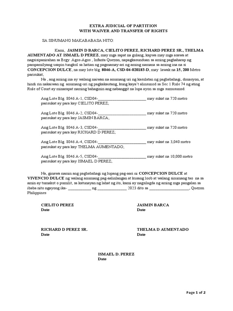 Extra Judicial of Partition | PDF