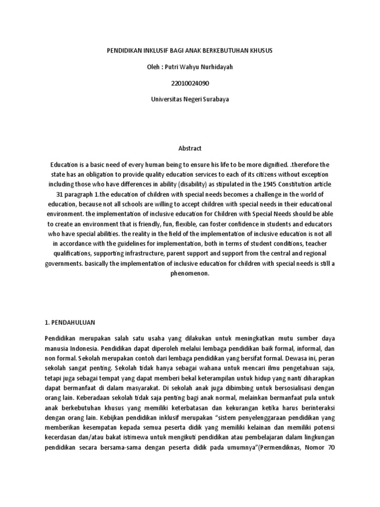 Artikel-Pendidikan Inklusif Bagi ABK | PDF