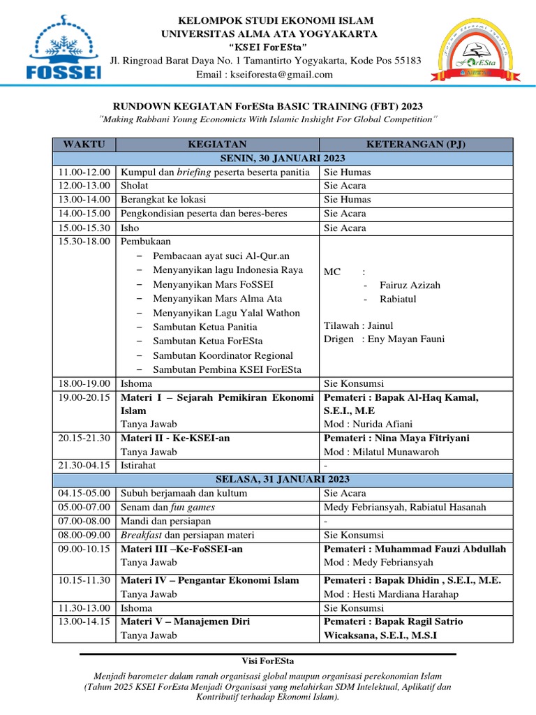 Rundown Dan Konsep FBT 2023 | PDF