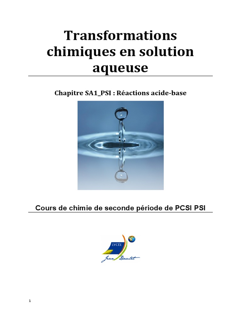 Réactions acide-base en solution aqueuse | PDF | Acide | Constante d ...