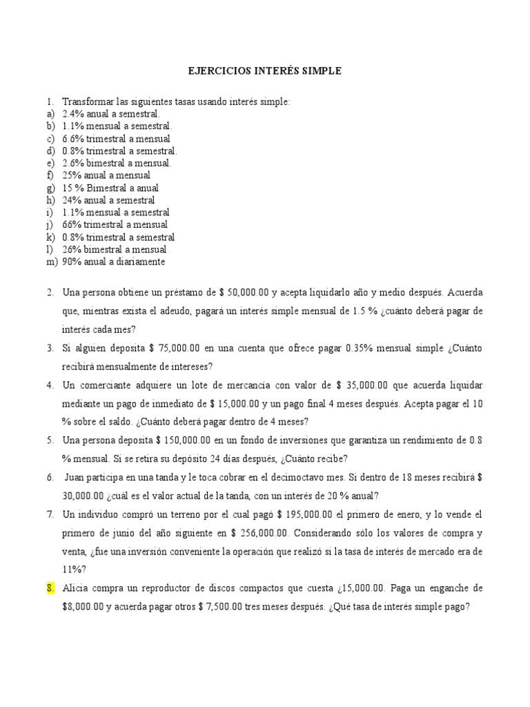 Ejercicios Interés Simple 2023 | PDF | Economias
