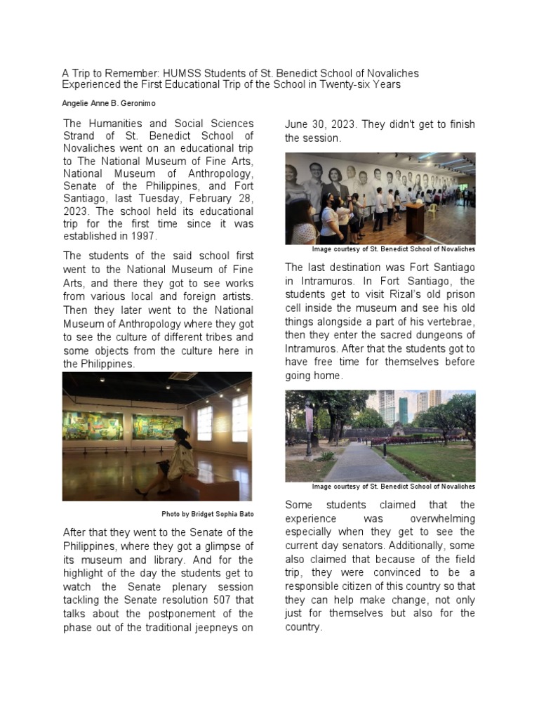 HUMSS Field Trip Article (2023) .Docx - APPROVED | PDF | Science ...