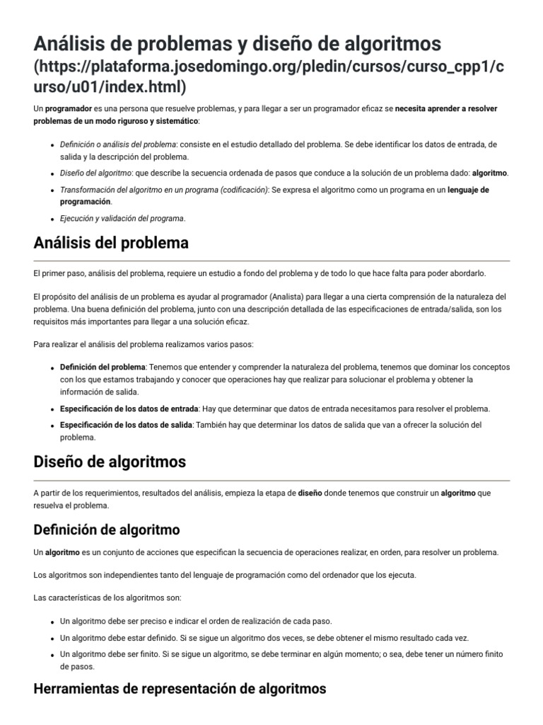 Análisis de Problemas y Diseño de Algoritmos - PLEDIN 3.0 | PDF
