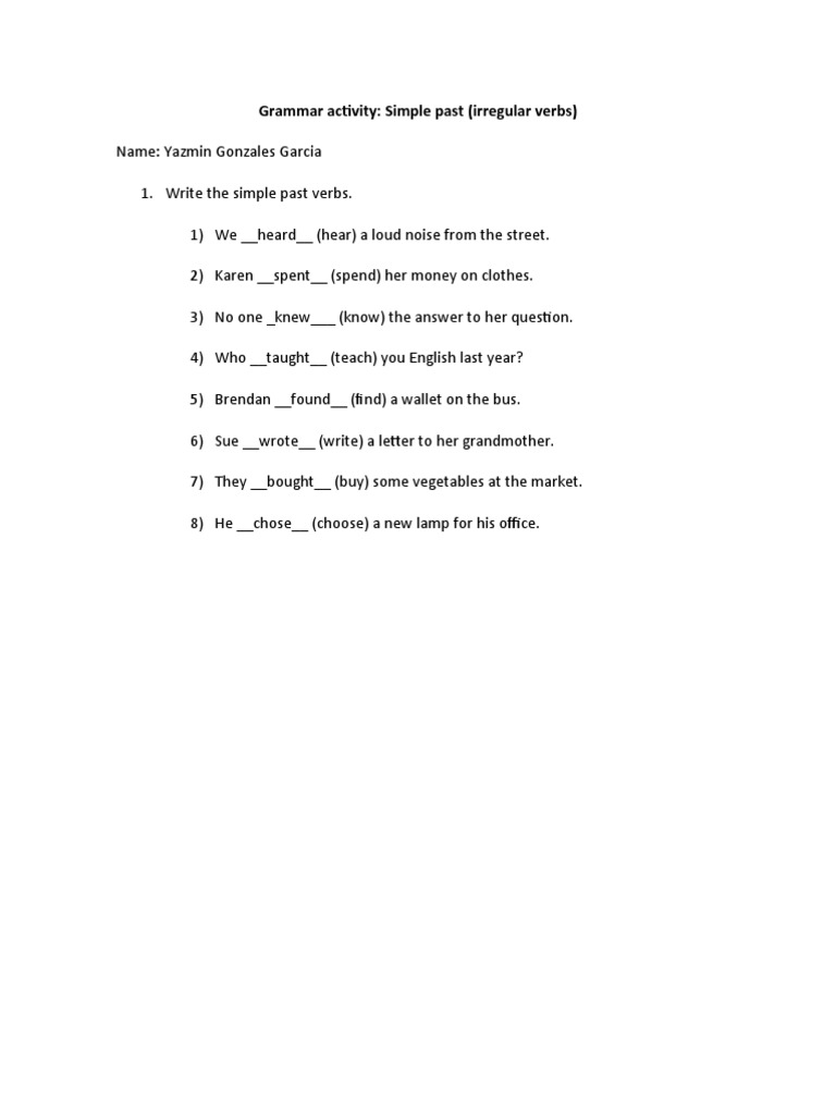 Simple Past (Irregular Verbs) | PDF