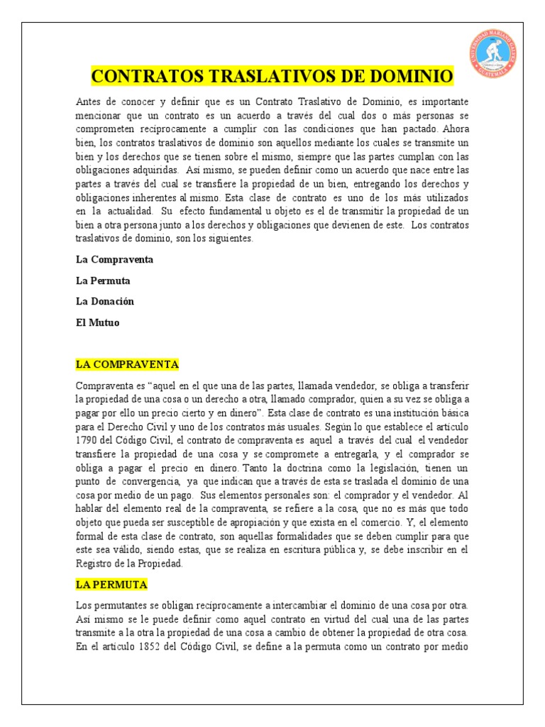 Contratos Traslativo De Dominio Pdf Propiedad Derecho Y Economía
