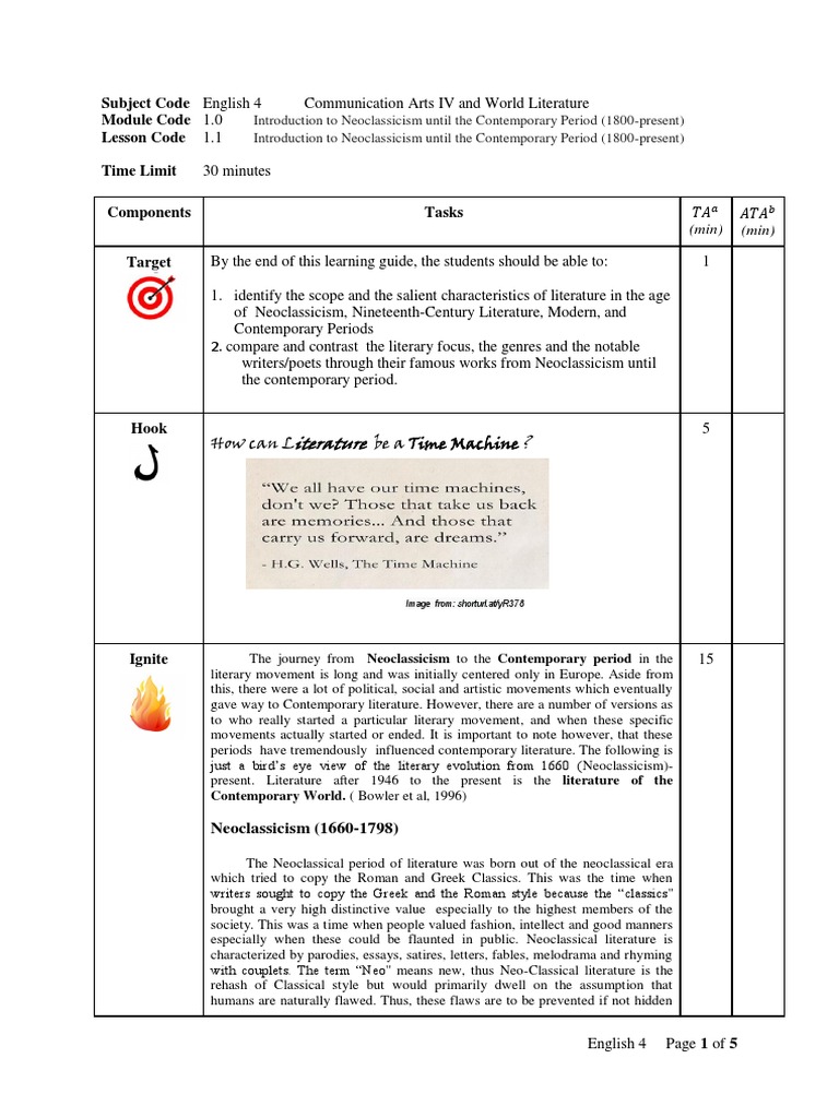SLG English 4 1.1 Introduction To Neoclassicism Until The Contemporary Period (1800-Present ...