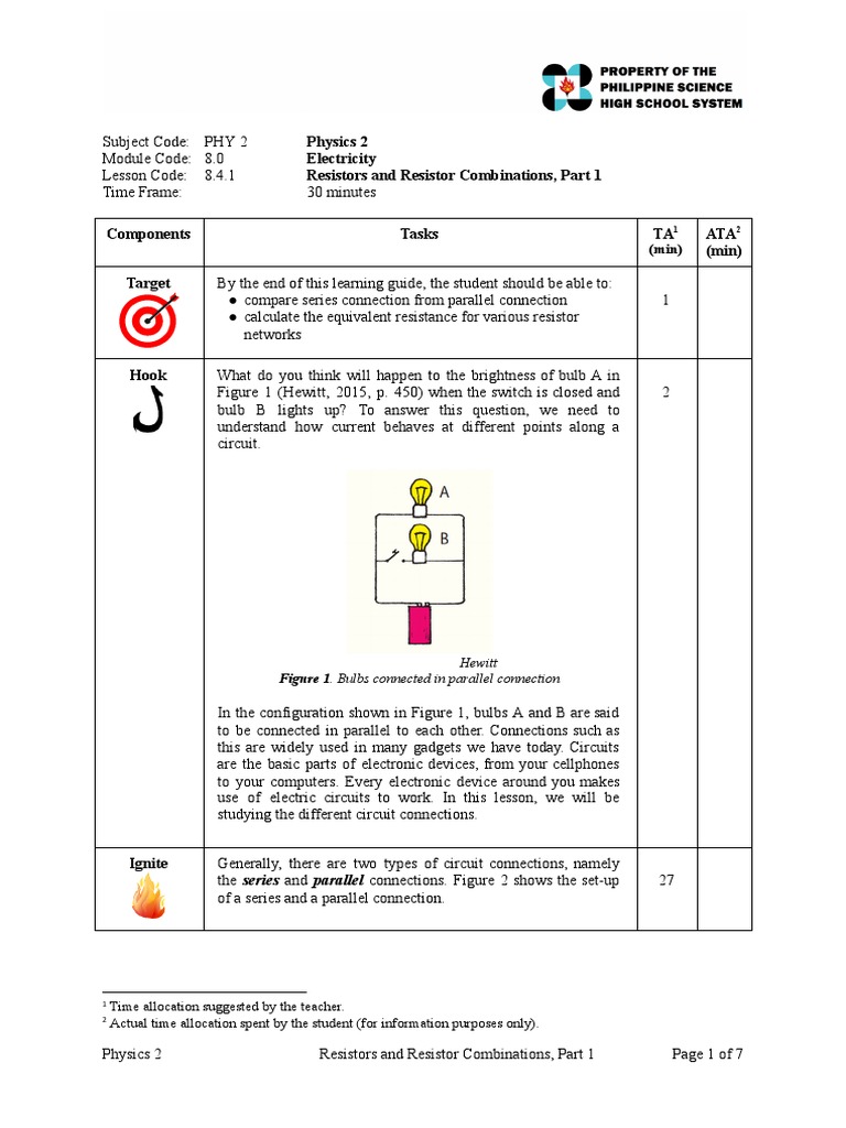 SLG Phy 2 Module 8.0 Lesson 8.4.1 Resistors and Resistor Combinations Part 1 | PDF | Series And ...