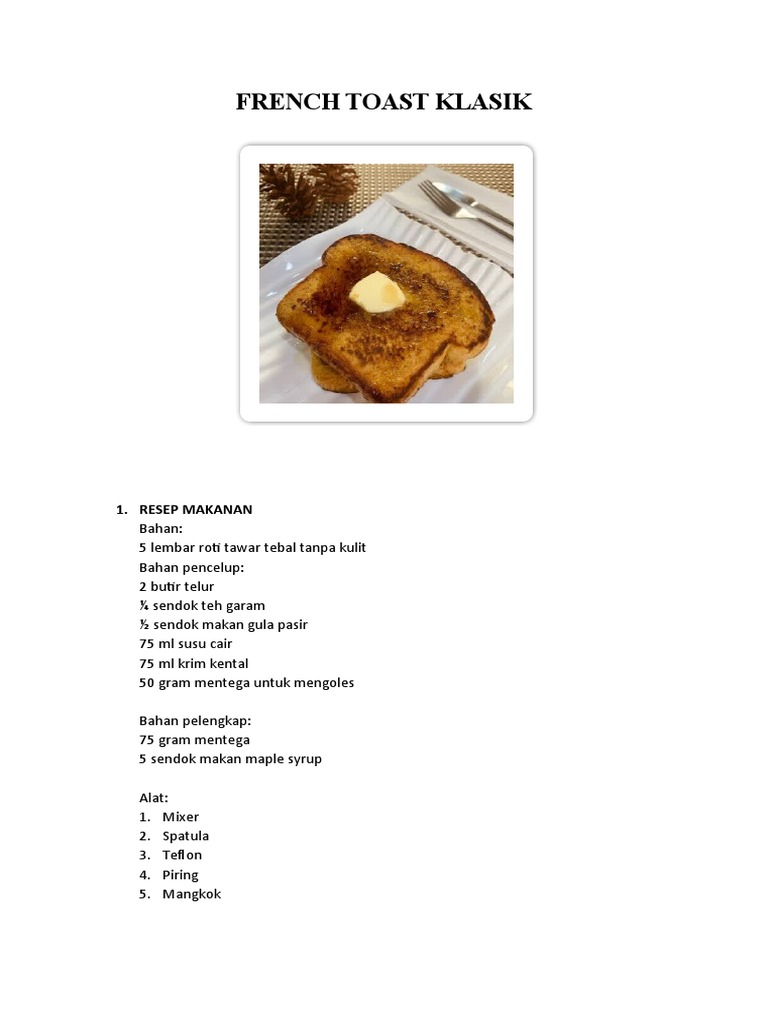 French Toast Klasik: 1. Resep Makanan | PDF