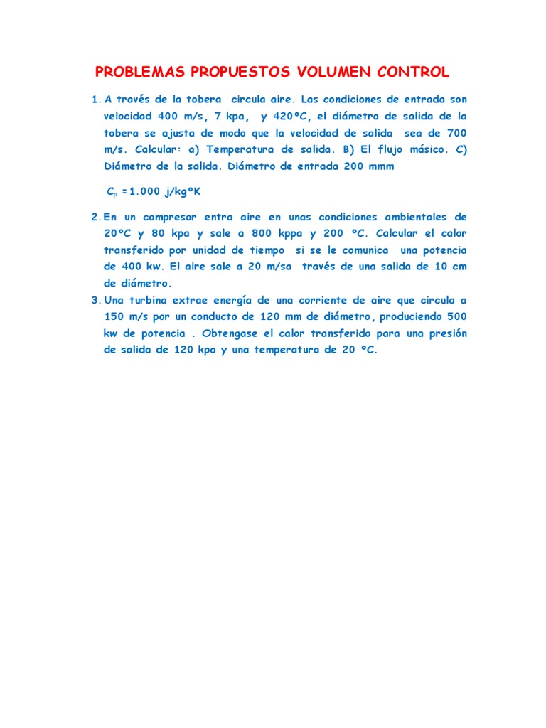 Problemas Propuestos Volumen Control A | PDF