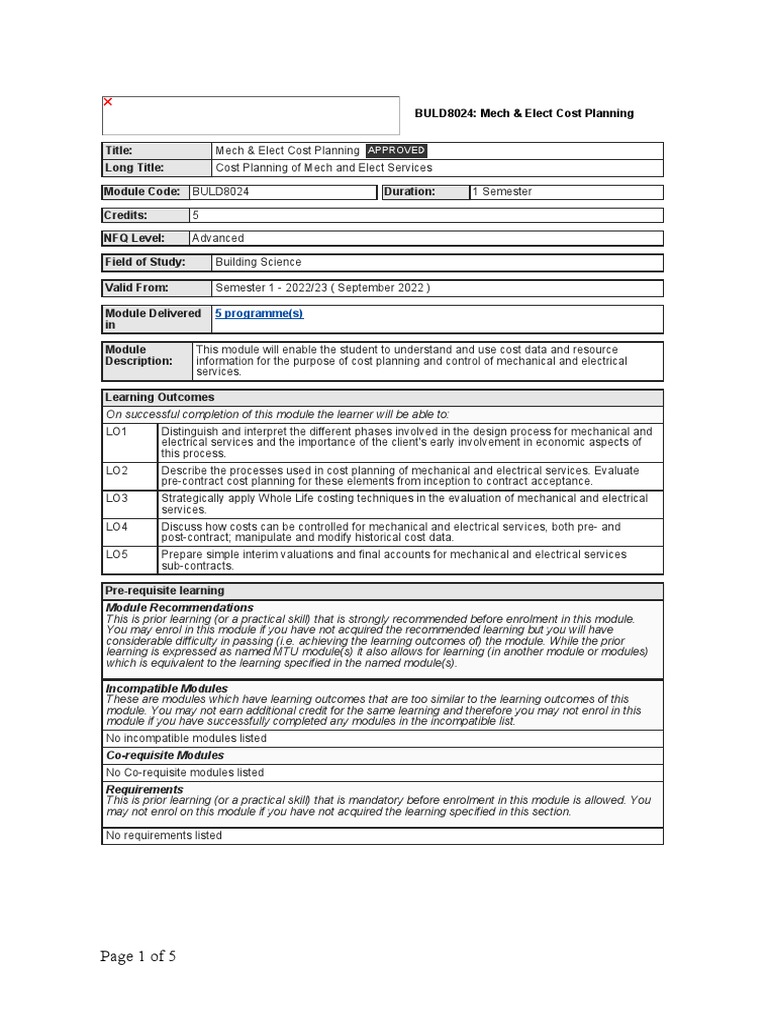(B) BULD8024 - Module Cost Planning of Mech and Elect Services | Download Free PDF | Learning ...