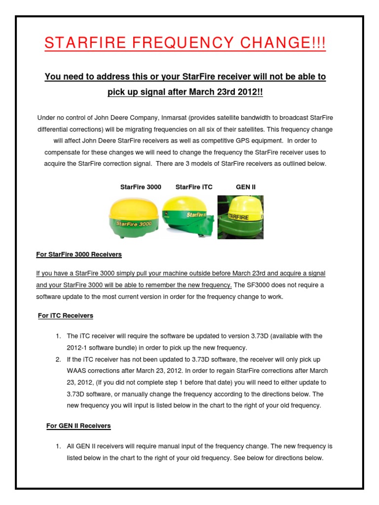 StarFire Receiver Frequency Update | PDF