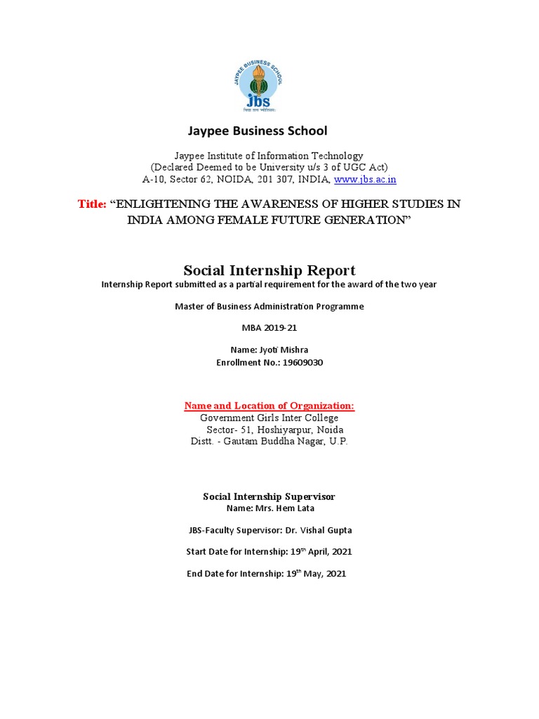 Social Internship Report on Female Education | PDF | Entrepreneurship ...