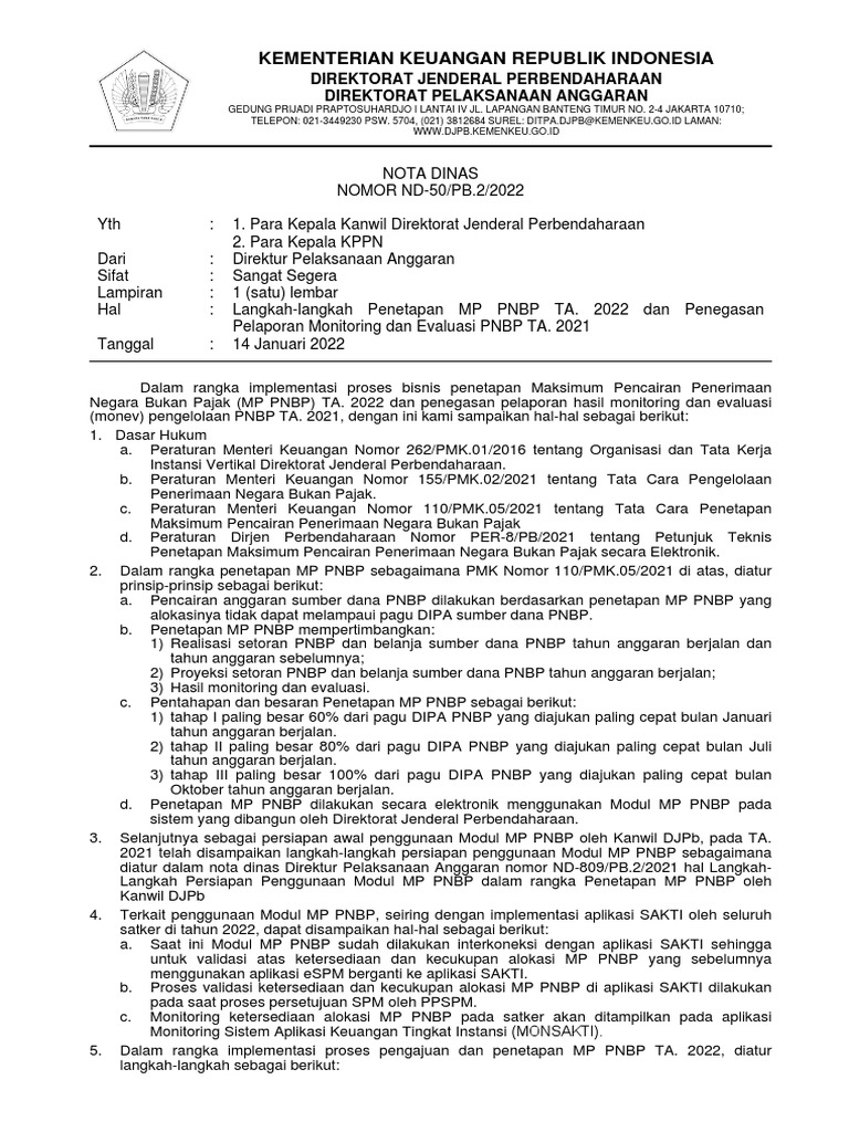 Langkah Penetapan MP PNBP TA 2022 | PDF | Pengelolaan Keuangan & Uang ...