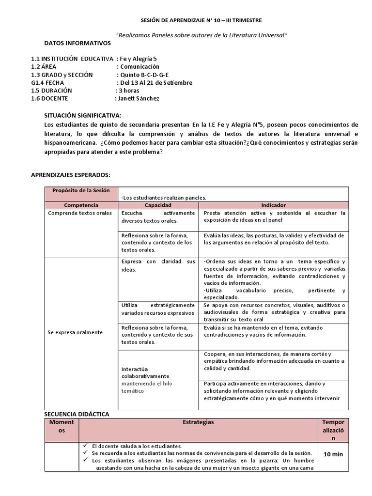 Sesión de Aprendizaje 9 - 5° Realizamos Paneles - Iv Unidad Ii Trimestre 2018 | PDF ...