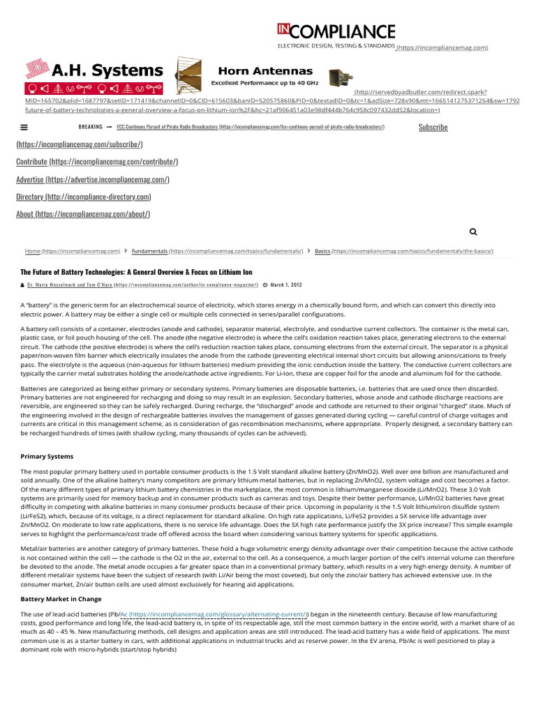 The Future Of Battery Technologies A General Overview Focus On