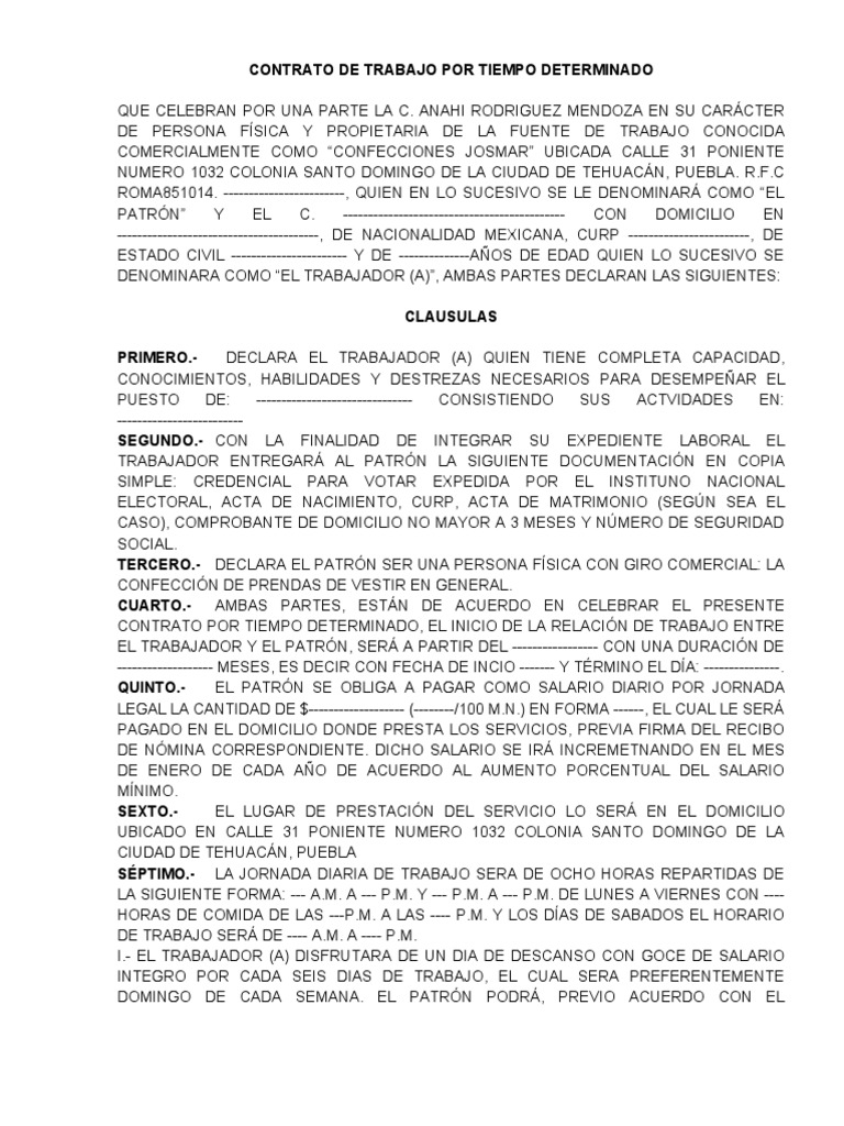 Contrato Laboral Temporal en Tehuacán | PDF | Salario | Gobierno