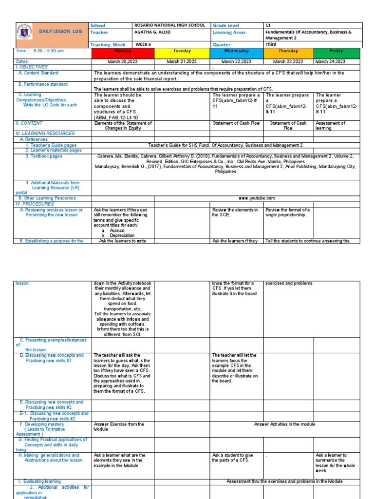 DLL FABM2 Week 6 | PDF | Learning | Teachers
