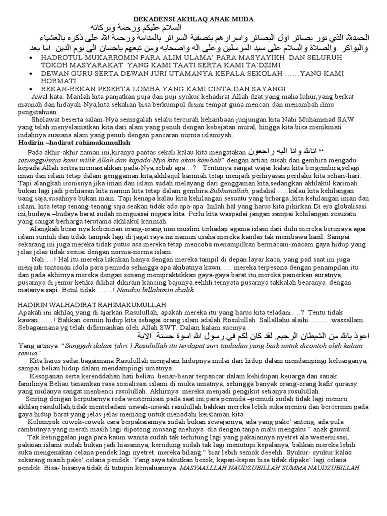 Pidato Akhlaq DEWASA | PDF | Kajian Bahasa Asing