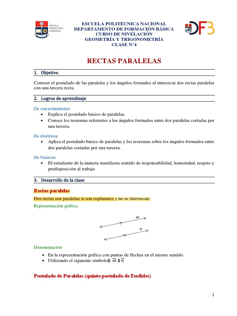 Clase No. 4. Ángulos - Rectas Paralelas | PDF | Matemática Elemental ...