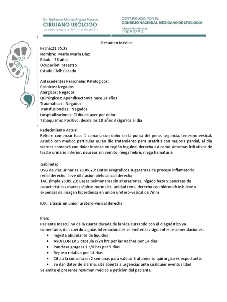 Mario Marin Diaz Resumen Medico | PDF