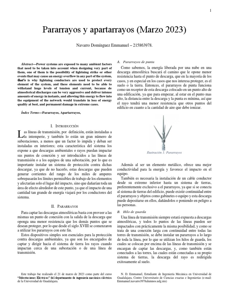Pararrayos y Apartarrayos | PDF | Corriente eléctrica | Transmisión de energía eléctrica