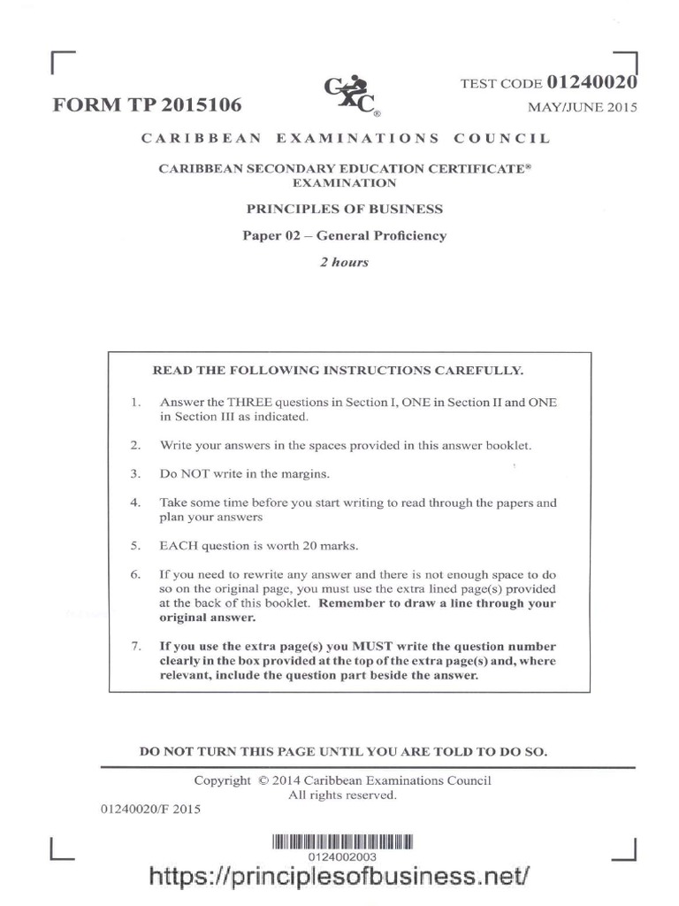 Csec CXC Pob Past Papers June 2015 Paper 02 PDF | PDF
