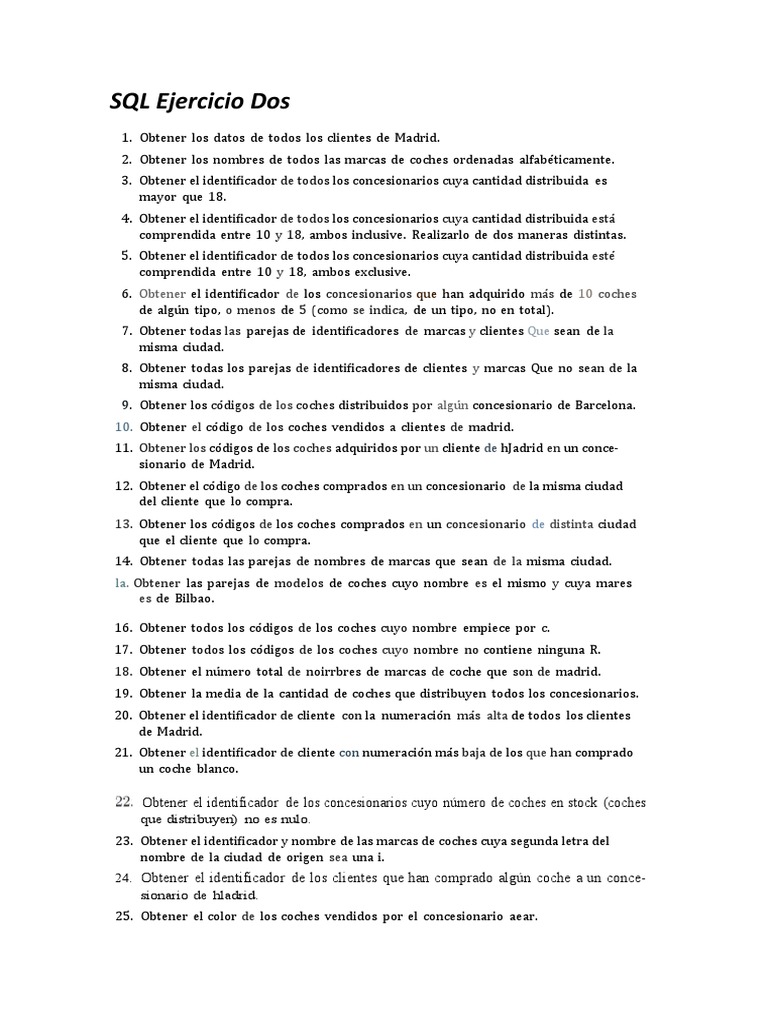 SQL Ejercicio Dos | PDF