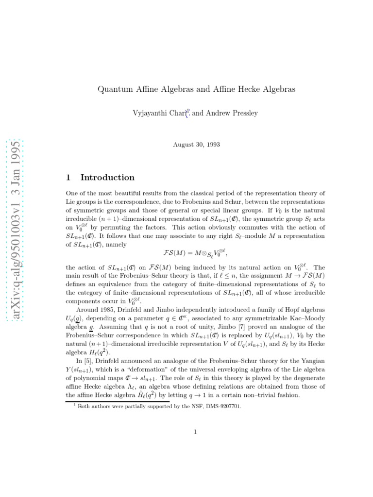 Chari Pressley | PDF | Representation Theory | Module (Mathematics)