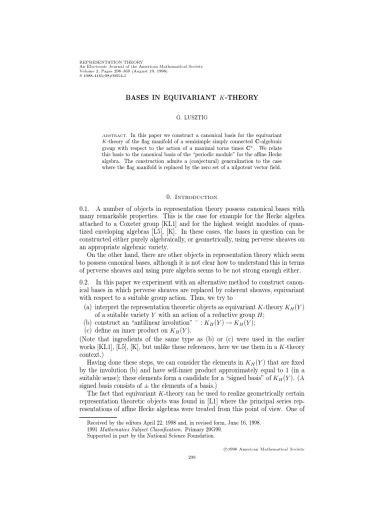 Lusztig - Basis in Equivariant K-Theory I | PDF | Representation Theory | Functions And Mappings