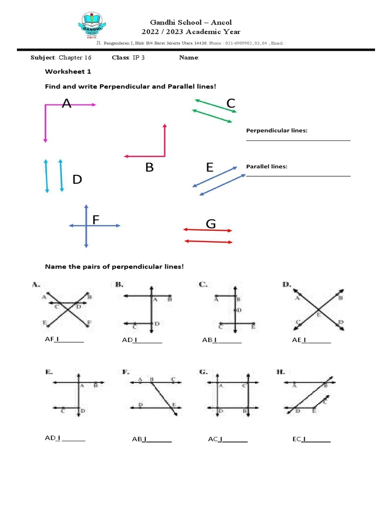 CHAPTER 16 - Perpendicular and Parallel Lines Worksheet | PDF