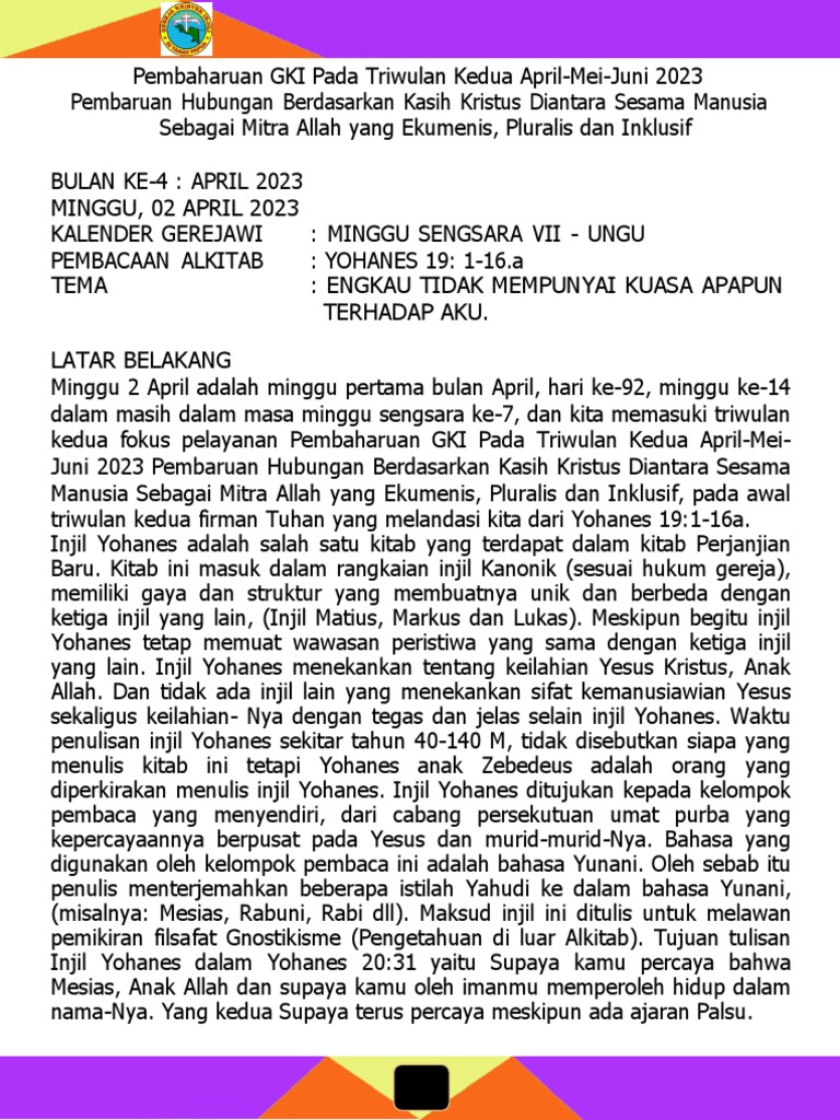 Bahan Khotbah April 2023 | PDF