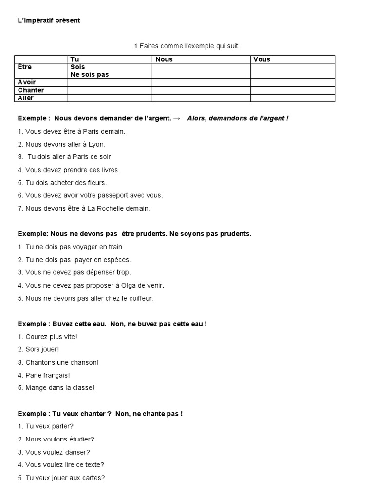 Exercices sur l'Impératif Présent | PDF | Arts du langage et discipline